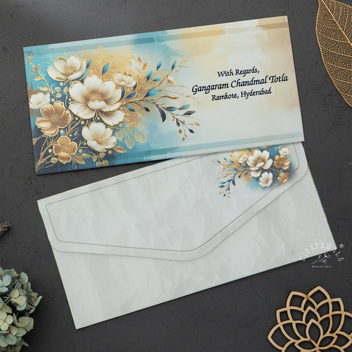 Flower Printed Shagun Envelopes | LIFAFEWALA (Gold Foil UV Matte Finis