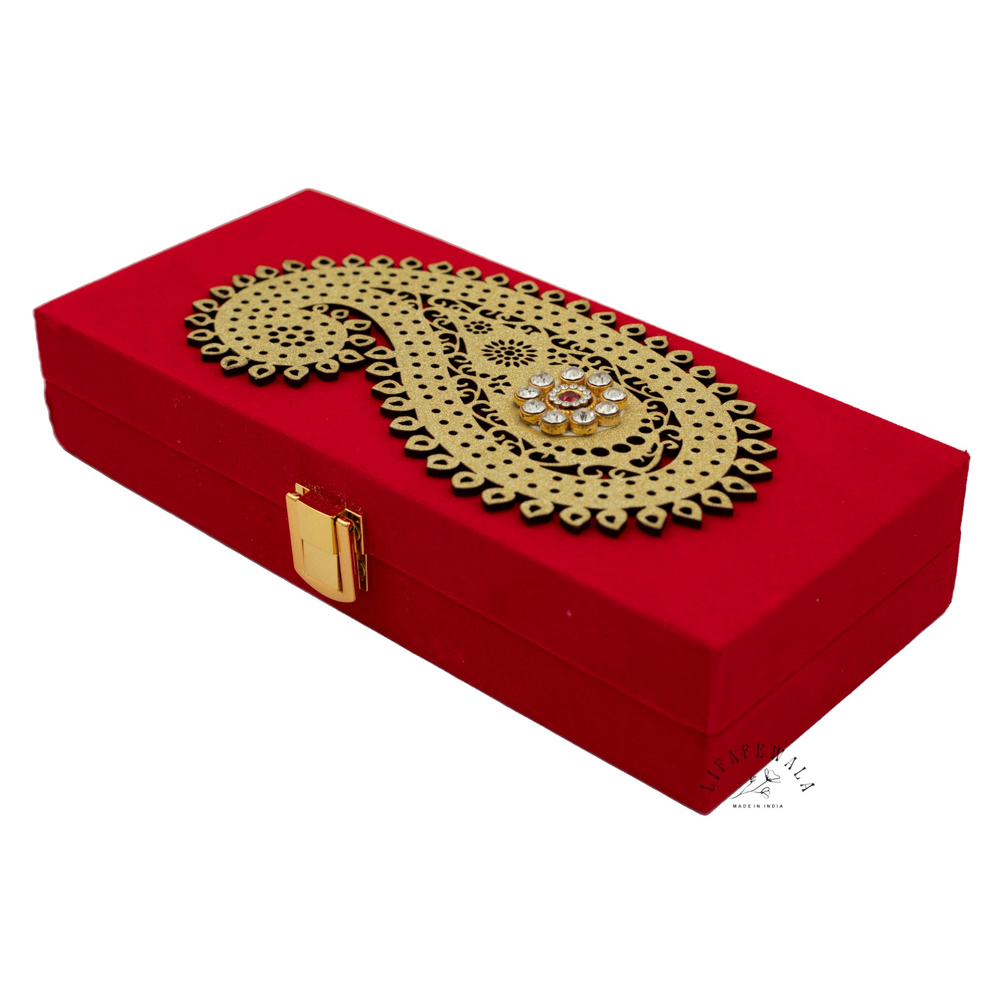 Laser Cut Carry Design Shagun Box | LIFAFEWALA (Red Velvet, Premium Gi